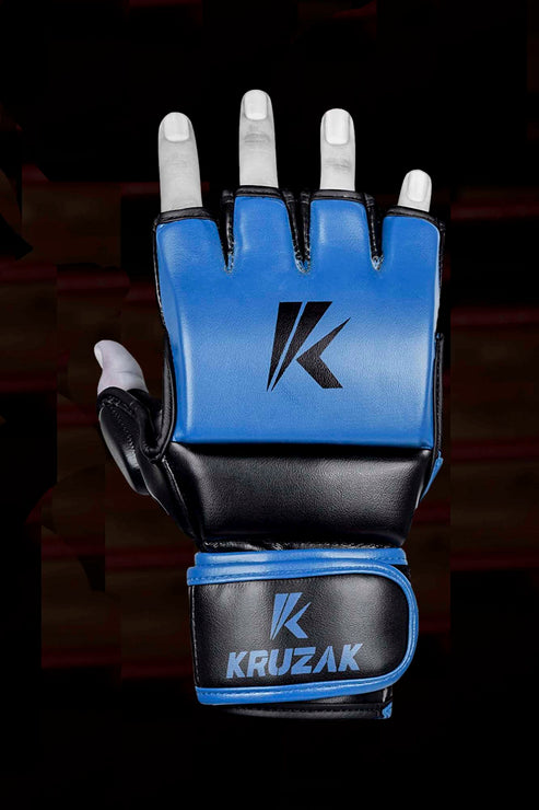 Blue MMA Half-Finger Boxing Gloves with Open Palms for Grappling – Kruzak