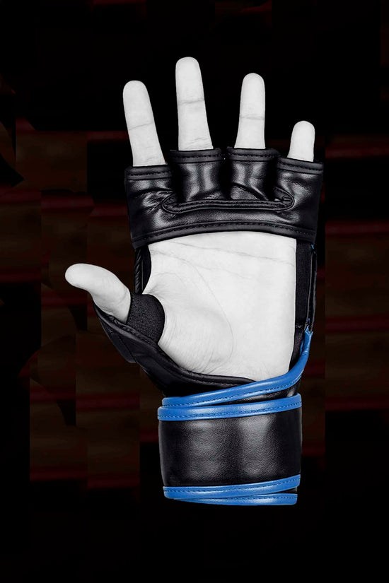 Blue MMA Half-Finger Boxing Gloves with Open Palms for Grappling – Kruzak