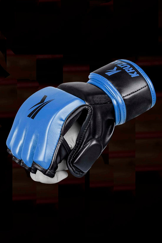 Blue MMA Half-Finger Boxing Gloves with Open Palms for Grappling – Kruzak