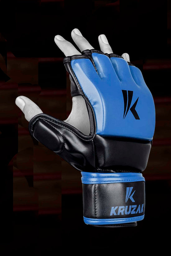Blue MMA Half-Finger Boxing Gloves with Open Palms for Grappling – Kruzak